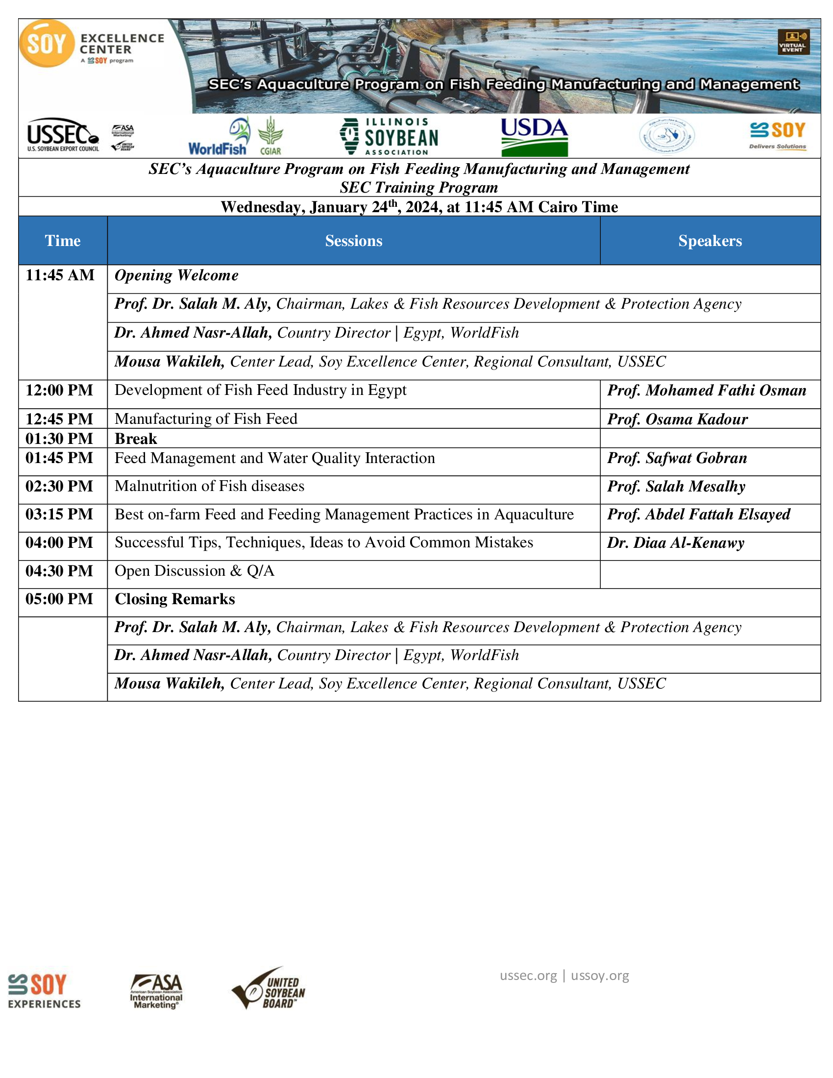 SEC Training Program: SEC’s Aquaculture Program on Fish Feeding Manufacturing and Management ...