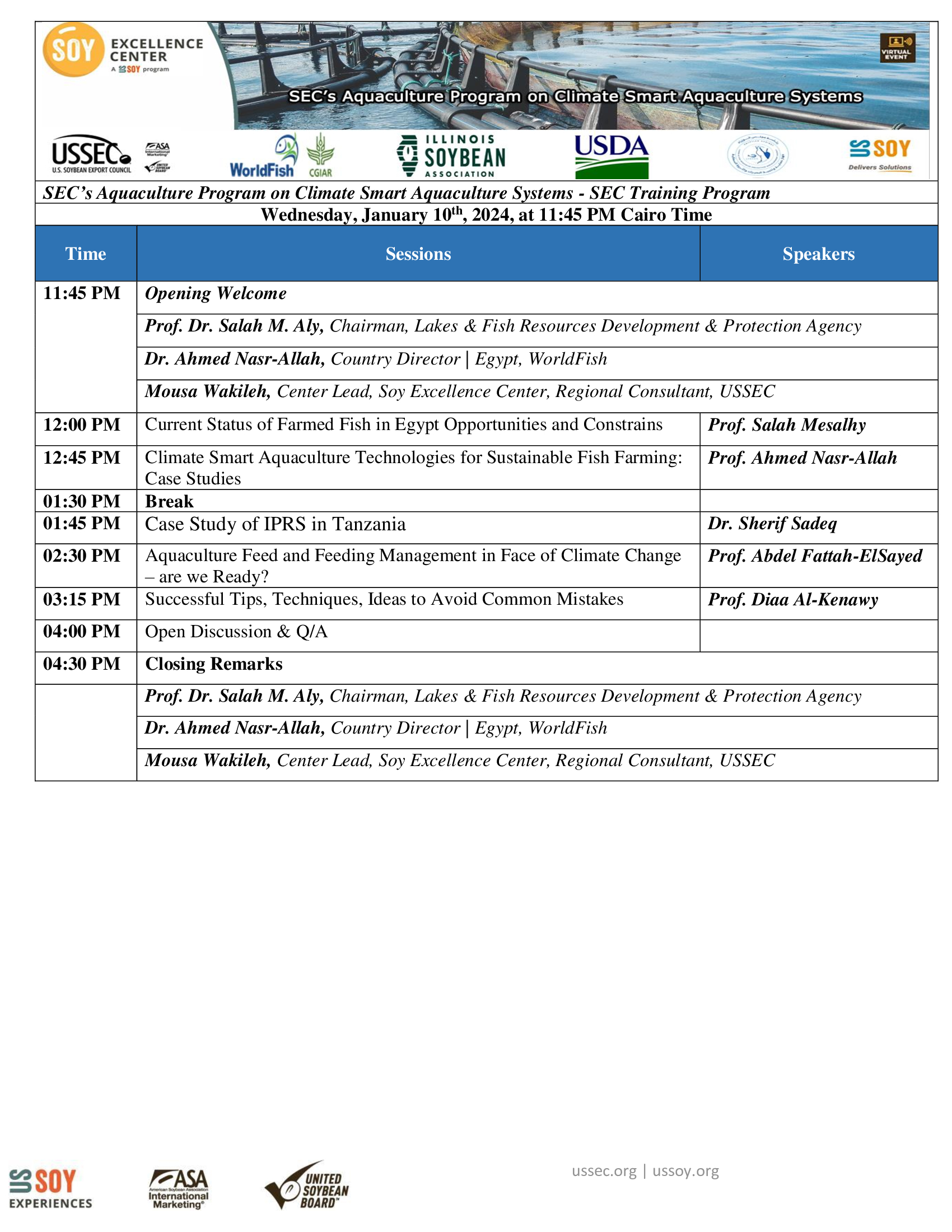 SEC Training Program: SEC’s 61st Aquaculture Program on Climate Smart Aquaculture Systems ...